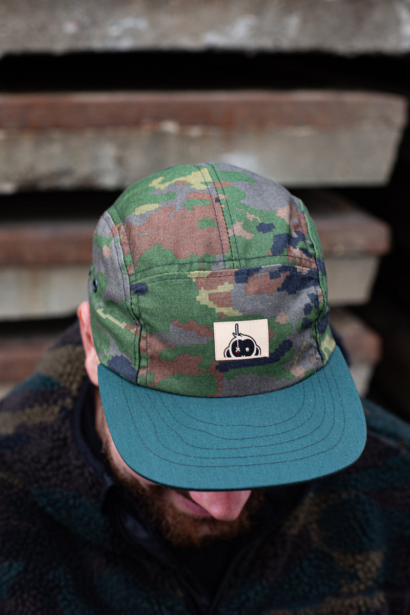 MC x Bernot Caps handmade 5 panel I Experimental camou with Petrol bri ...