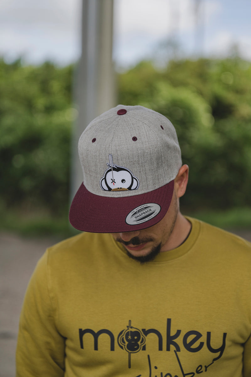 Logo Patch Snapback I Grey w/ Burgundy Peak – Monkey Climber Magazine