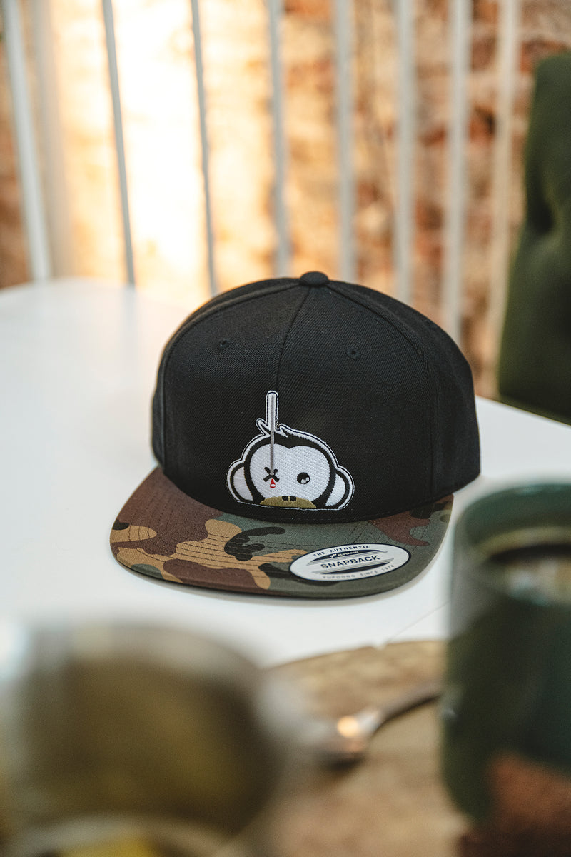 Logo Patch Snapback I Black with Camou Peak – Monkey Climber Magazine